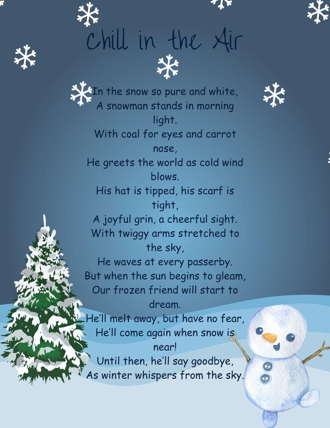 Chill in the Air Snowman Poem 8.5x11 & A4 Portrait - Etsy