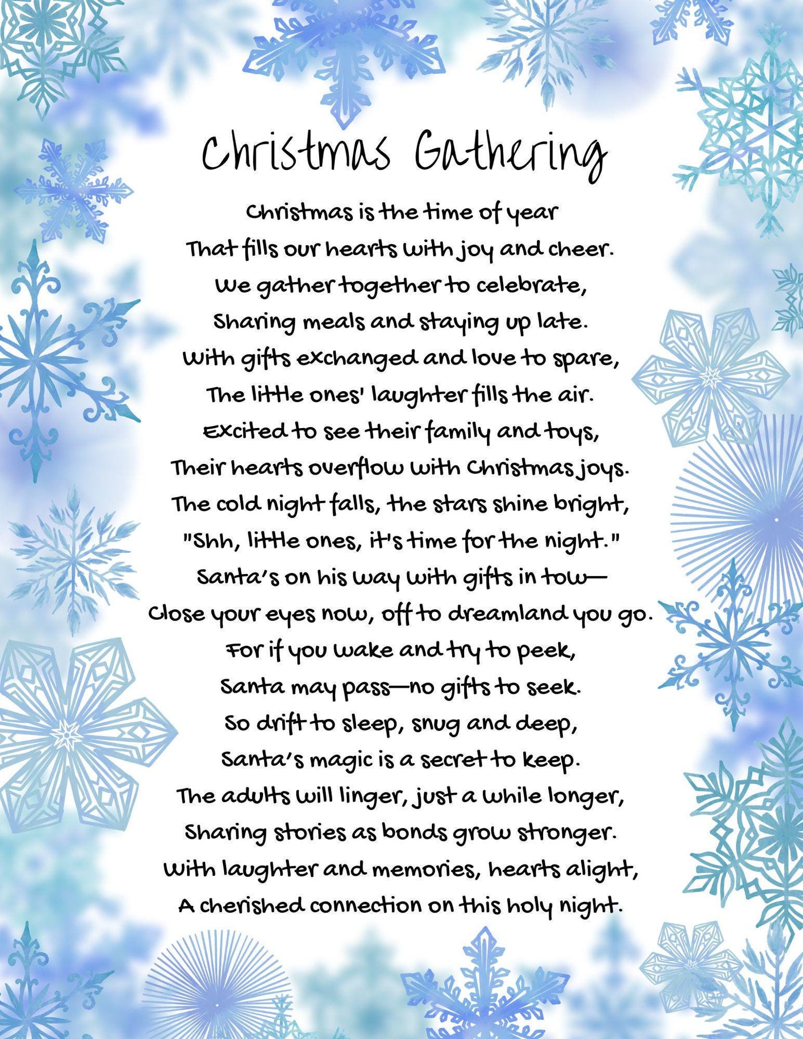 Christmas Gathering Poem Print - Holiday Poetry Wall Art - Seasonal ...