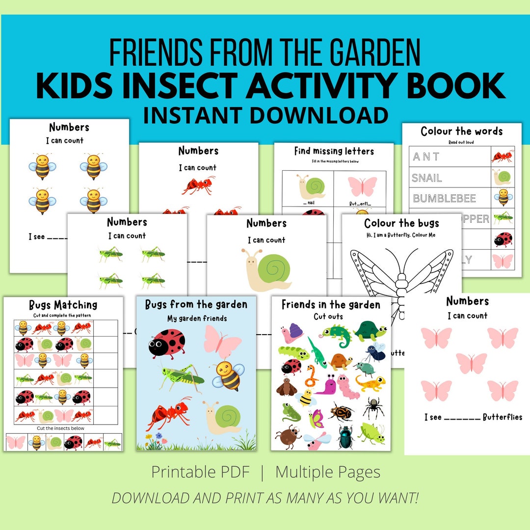 Bugs From the Garden Printables, Insect Activity Book, Colouring ...