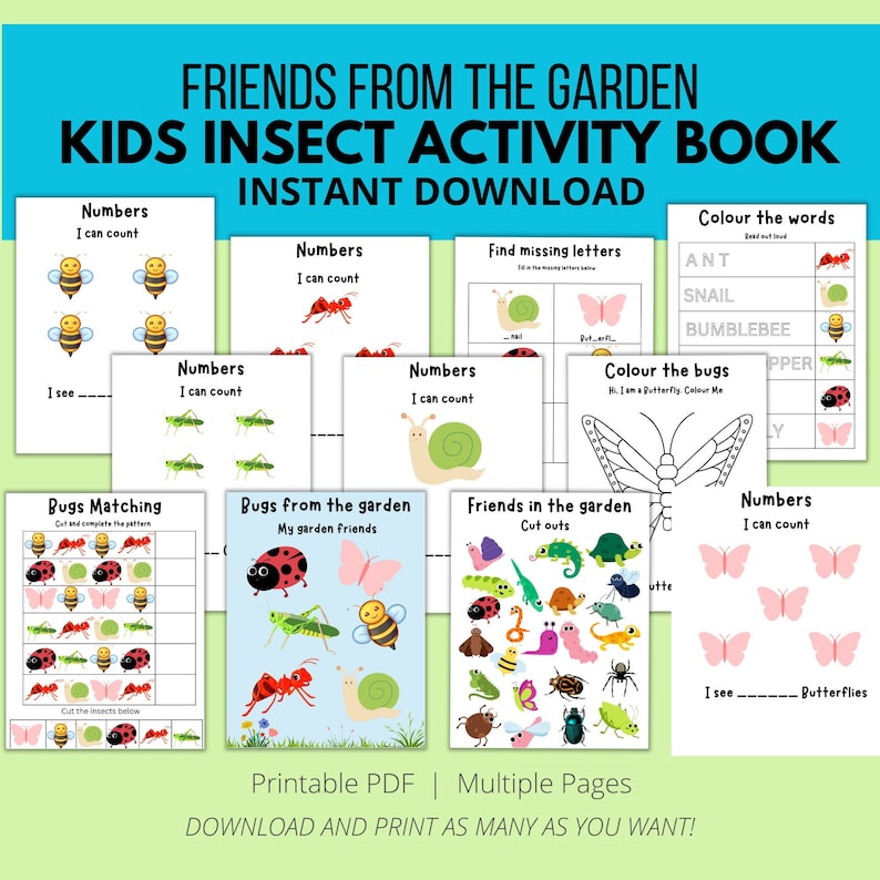 Bugs From the Garden Printables, Insect Activity Book, Colouring ...