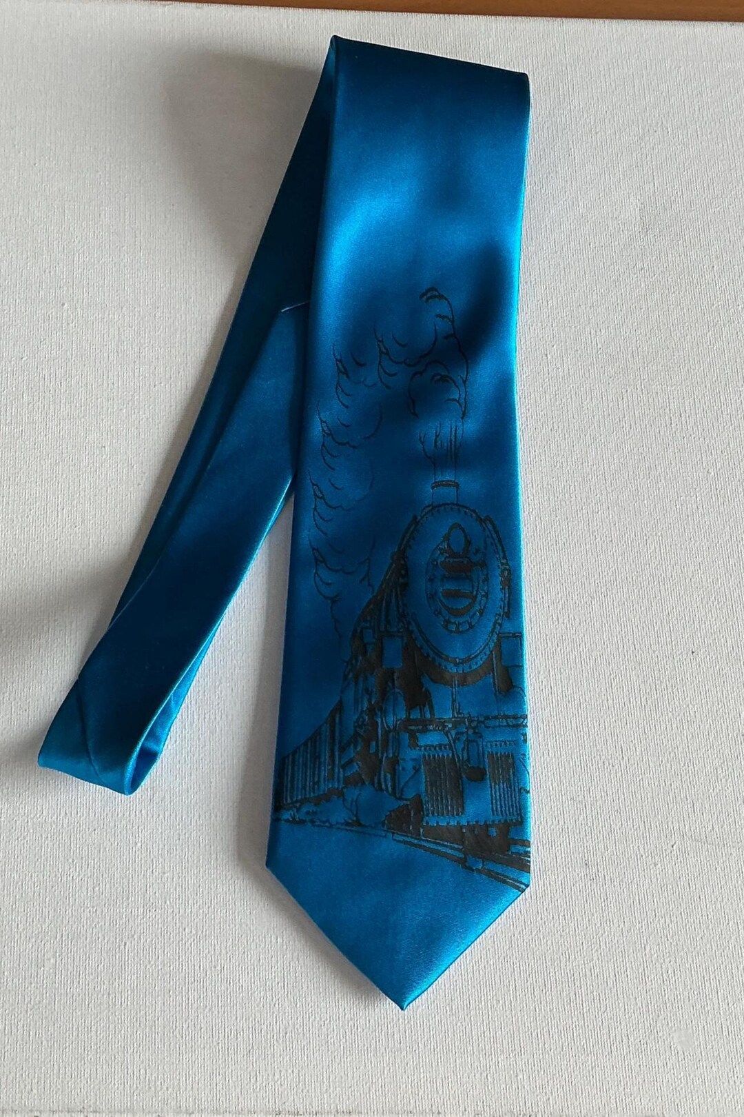 Vintage Magneties Bright Blue Tie Necktie With Train - Etsy
