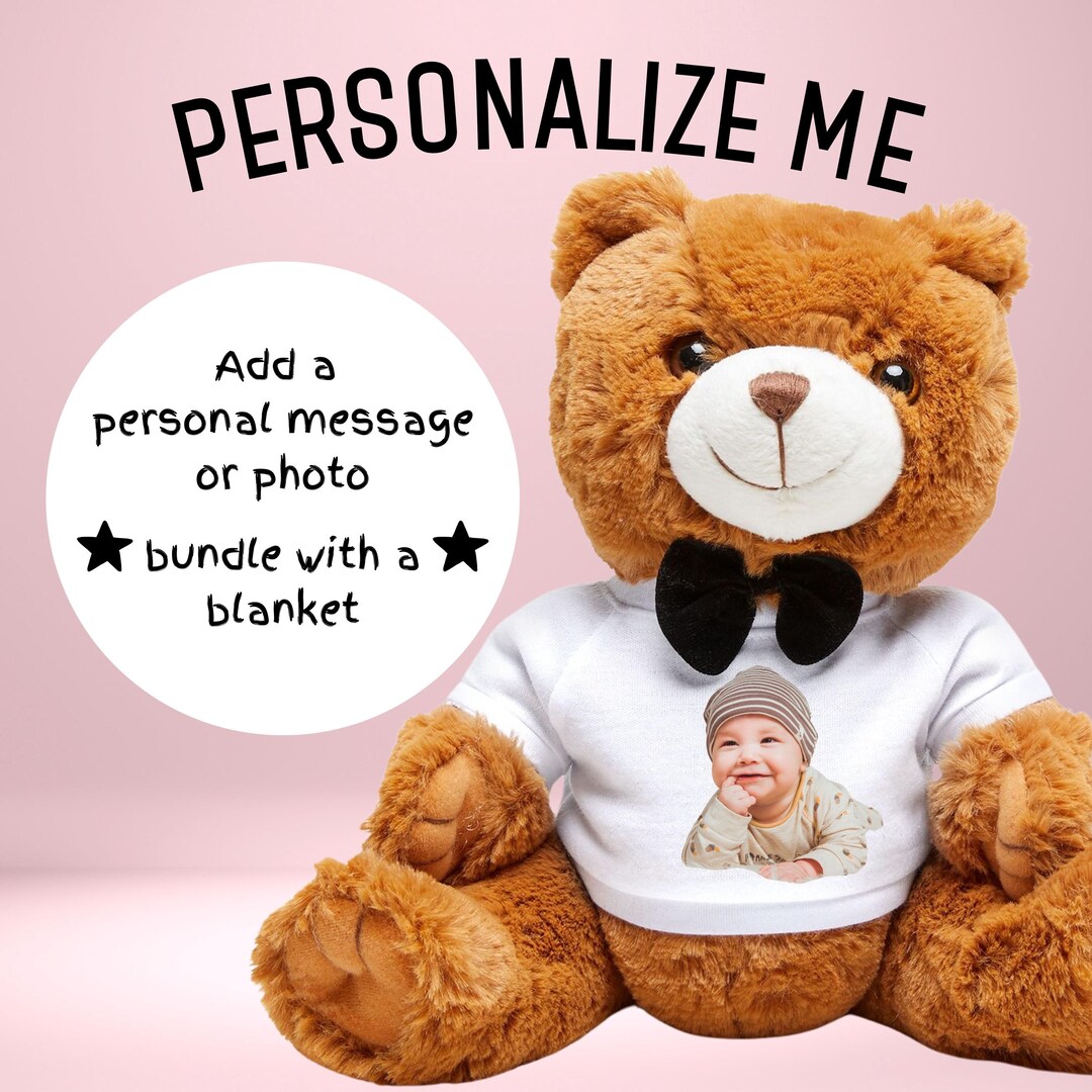 Custom Photo Teddy Bear Add Your Message Stuffed Animal Personalized ...