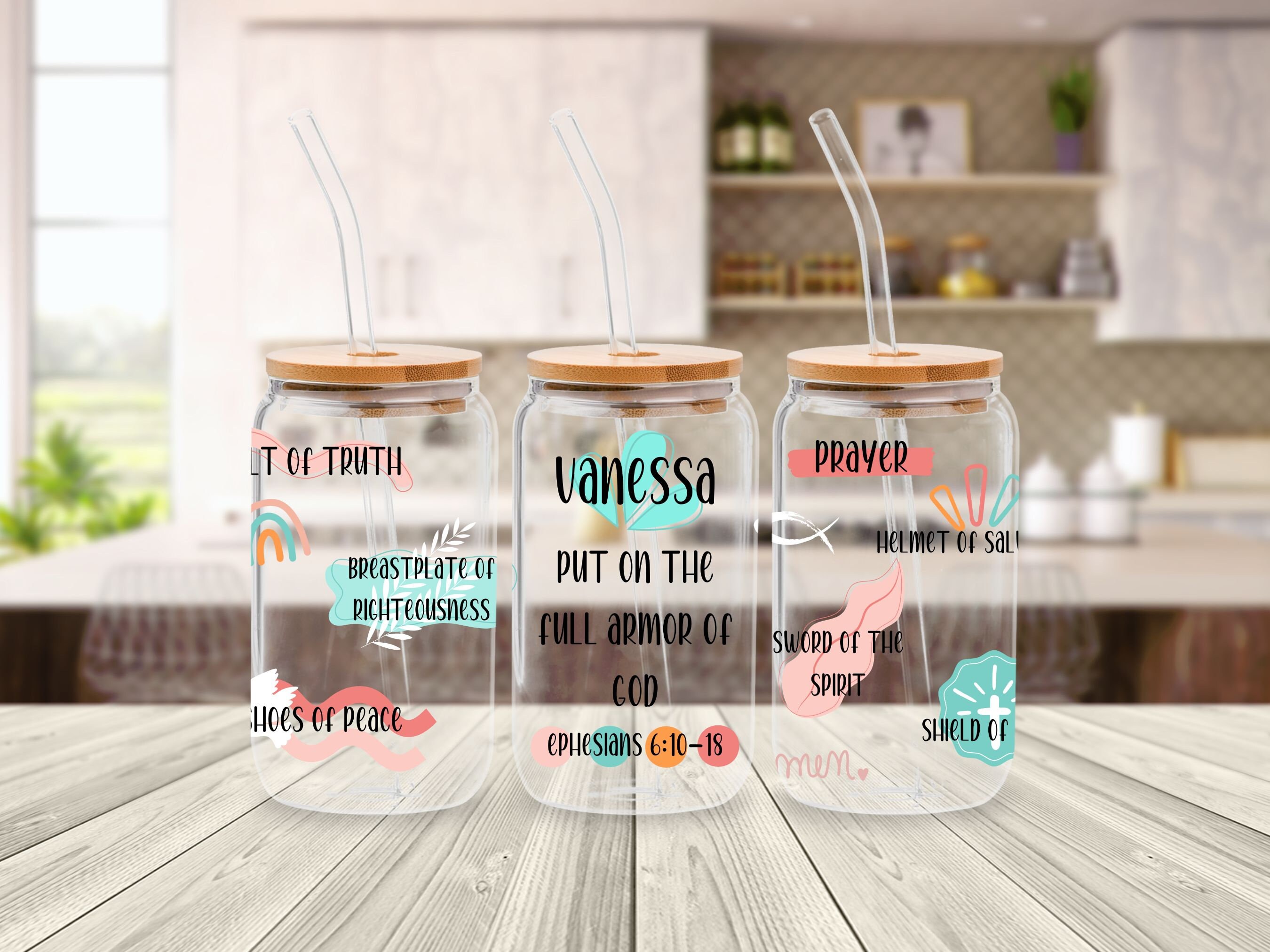 Custom Full Armor of God Bible Verse Glass Shaped Can for Christians ...