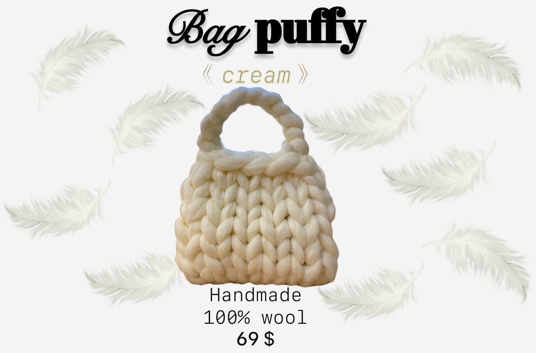 Wool Chunky Knit Bag, Handmade Knit Chunky Yarn Purse, White Knit Bag ...