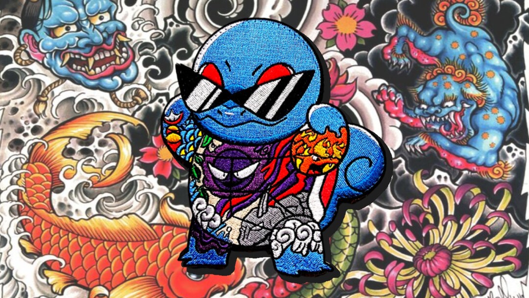 YAKUZA Squirtle POKEMON RED Shell Embroidered Velcro Patch Ranger Eyes ...
