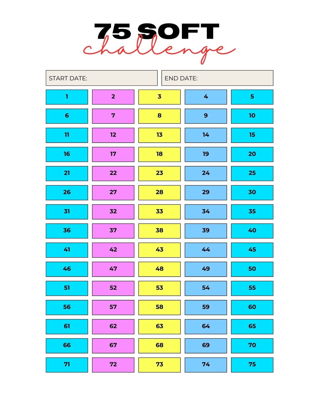75 Soft Challenge 75 Day Workout Tracker Customizable - Etsy