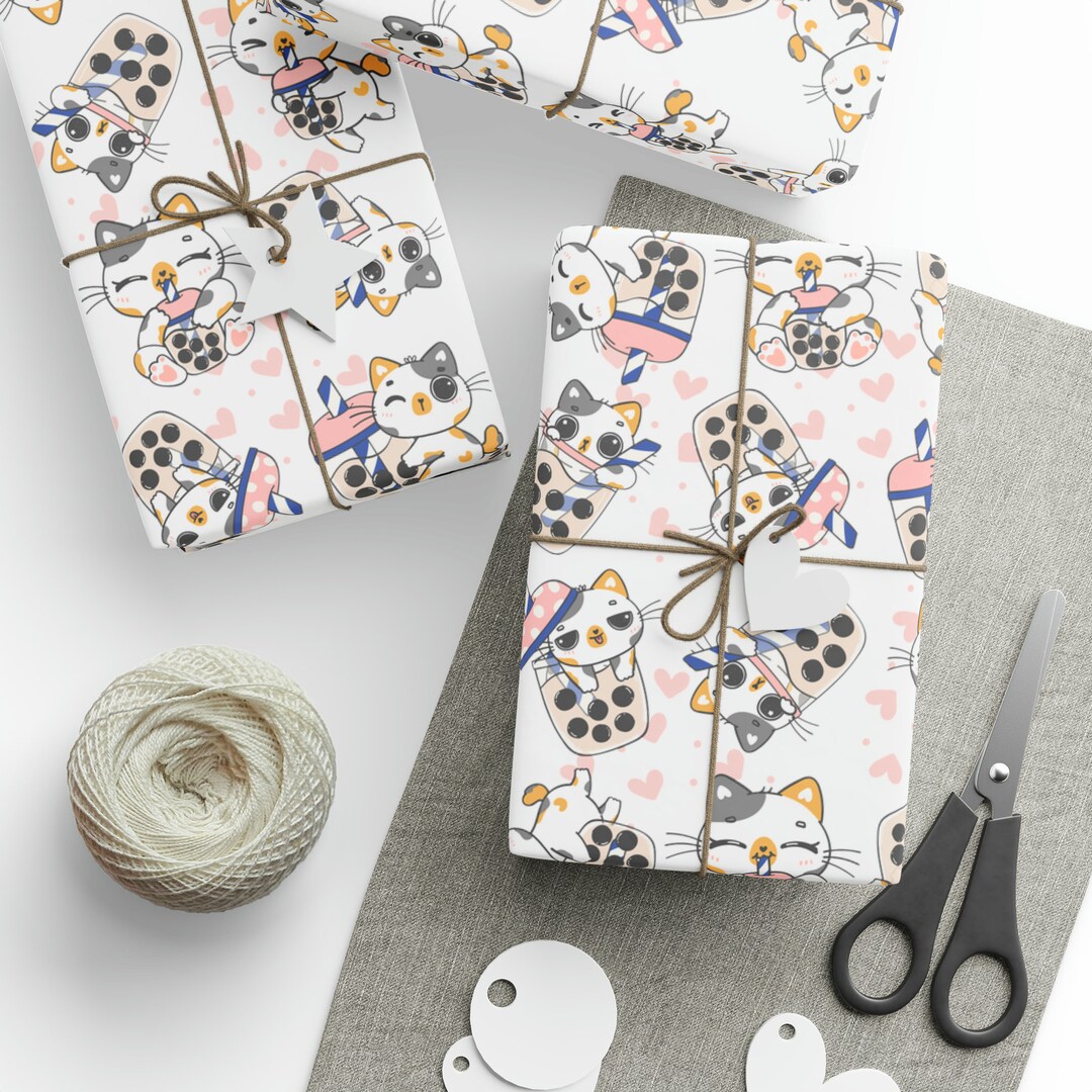Cute Bubble Tea Gift Wrapping Paper Cute Calico Cat Wrapping - Etsy
