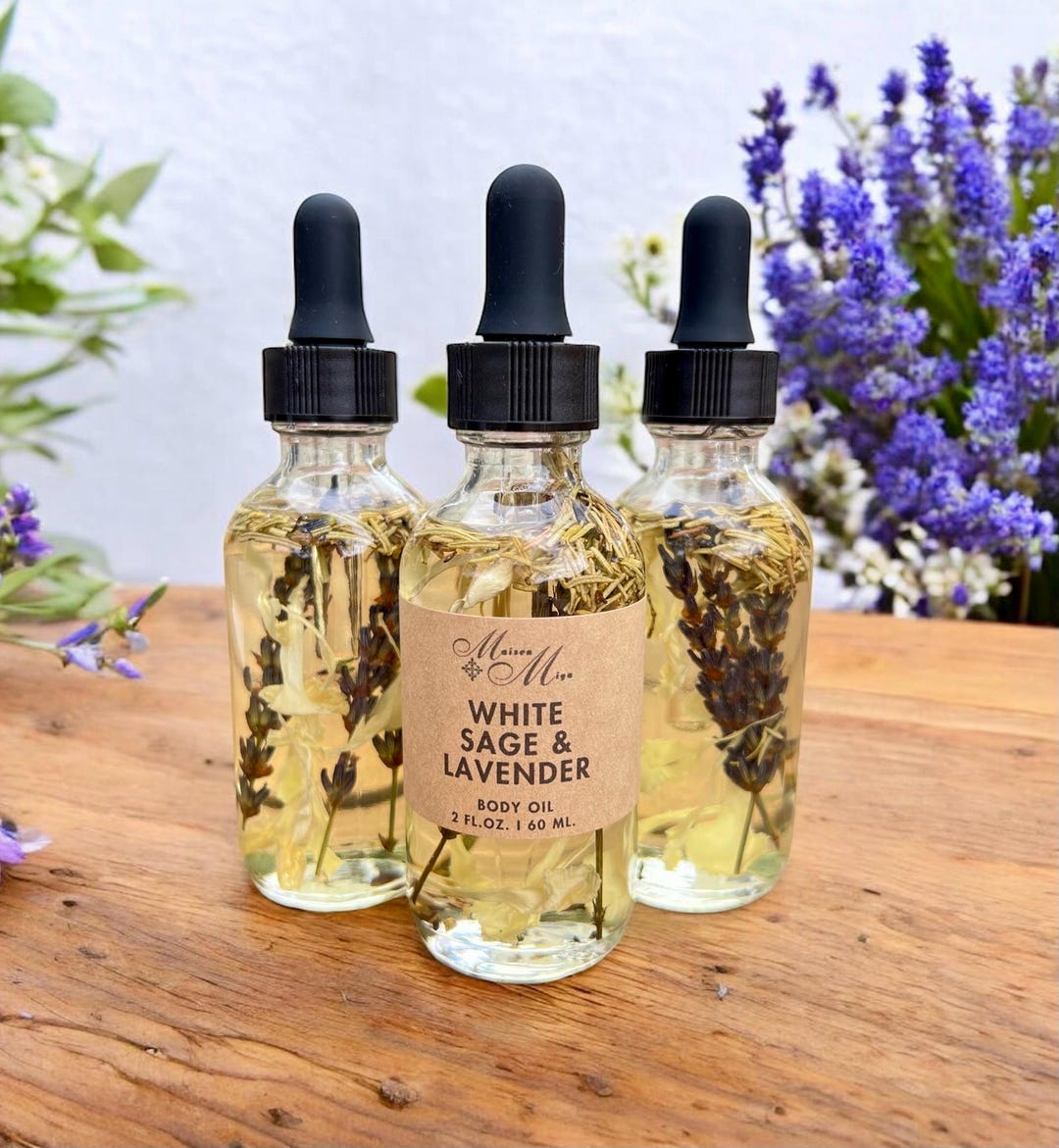 White Sage & Lavender Body Oil, Luxury Body Oil, Massage Oil, Hydrating ...