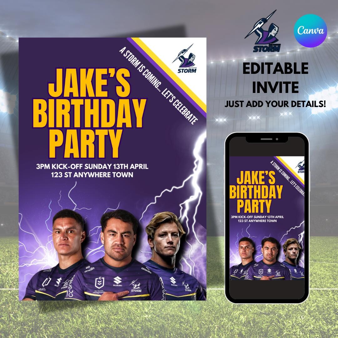 Editable NRL Storm Party Invitation - Etsy