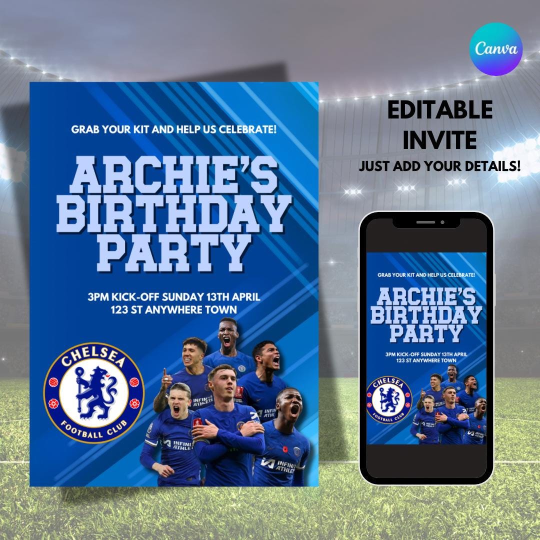 Editable Chelsea FC Party Invitation - Etsy