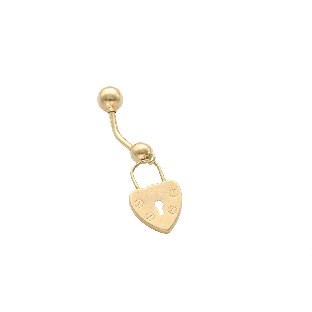 14 Karat Gold Heart Lock Belly Piercing - Etsy