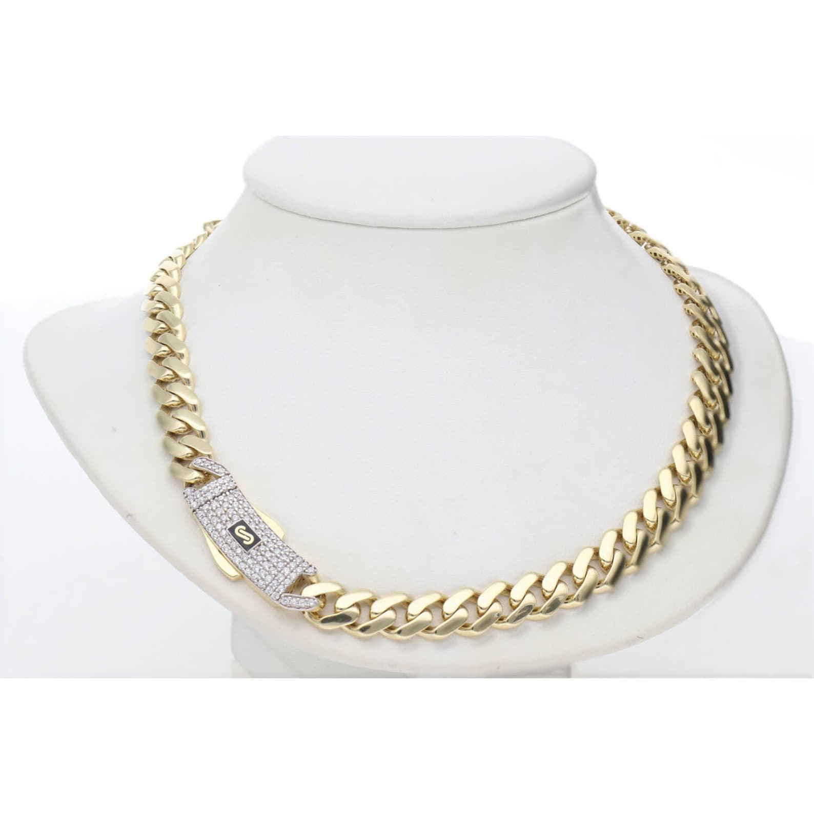 10 Karat Gold Set Monaco Chain With Bracelet 8 Mm With Lock With Stones ...