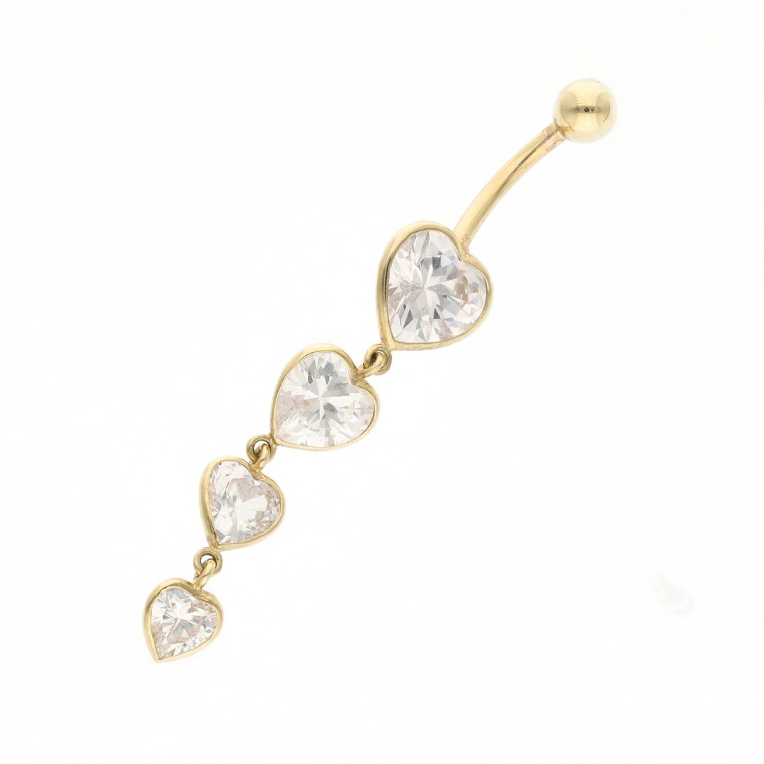 14 Karat & Cz Heart Belly Piercing - Etsy