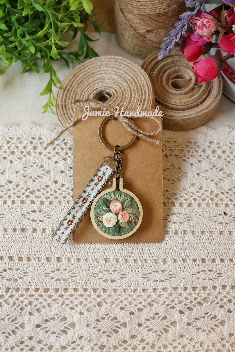 Embroidered Keychain, Hand Embroidered Keychain, 3D Floral Keychain ...