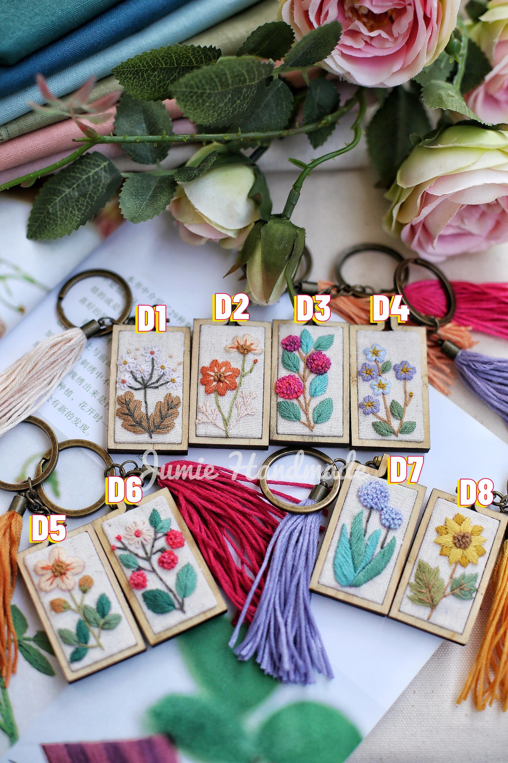 Embroidered Keychain, Hand Embroidered Keychain, 3D Floral Keychain ...