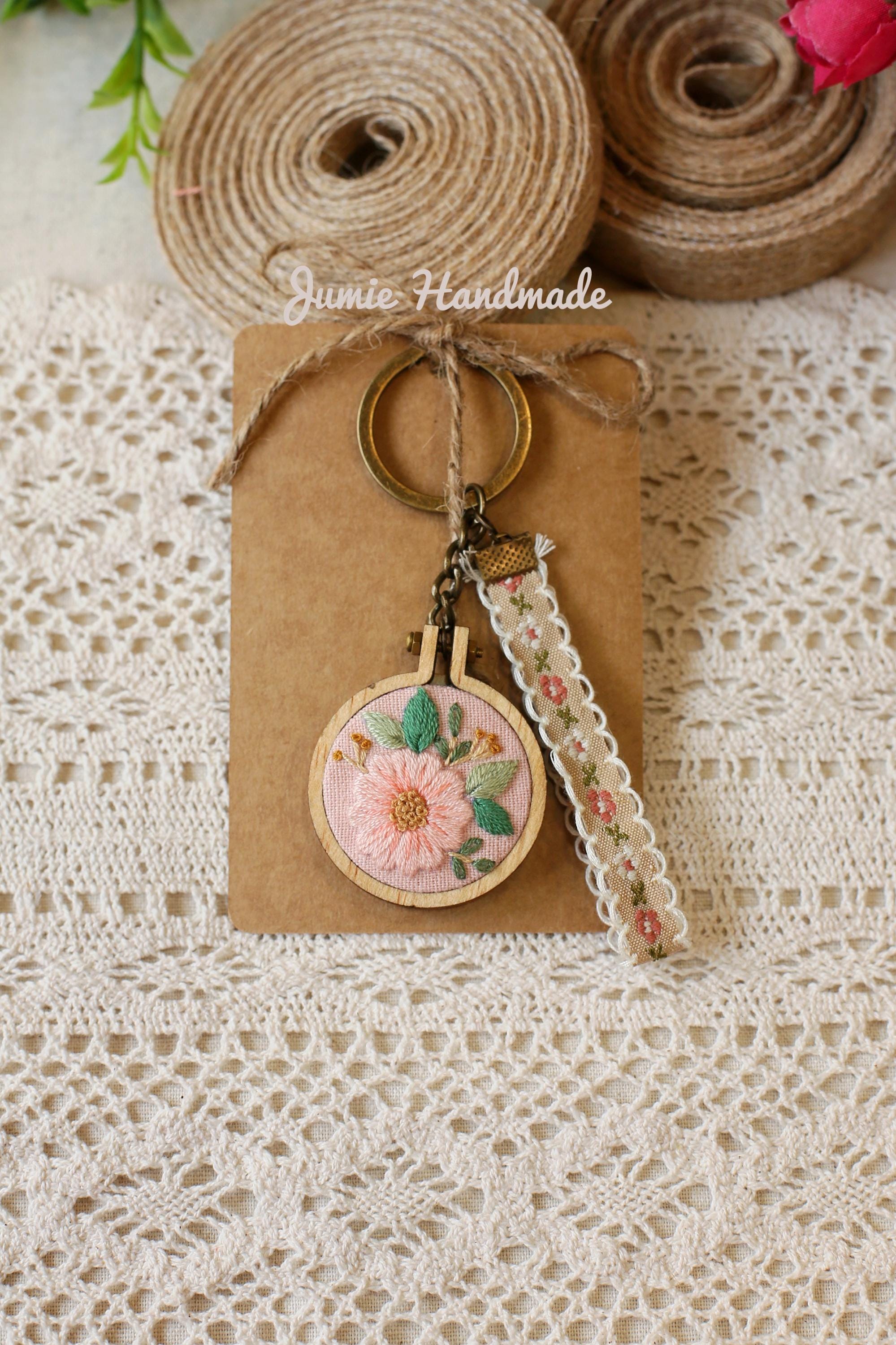 Embroidered Keychain, Hand Embroidered Keychain, 3D Floral Keychain ...