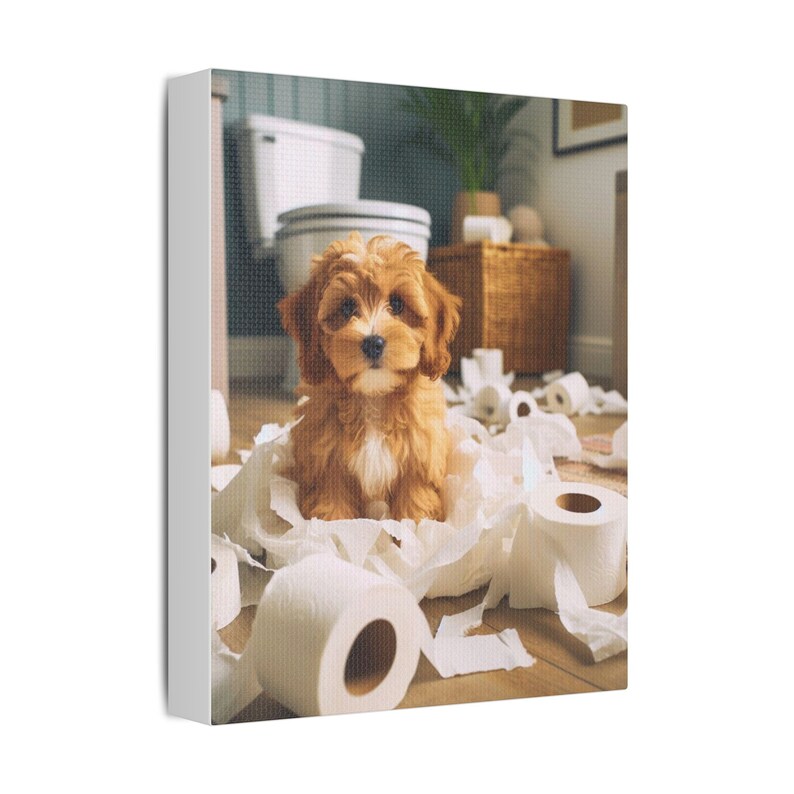 Funny Toilet Paper Picture, Cavapoo Sitting on a Toilet, 18x24 Canvas ...