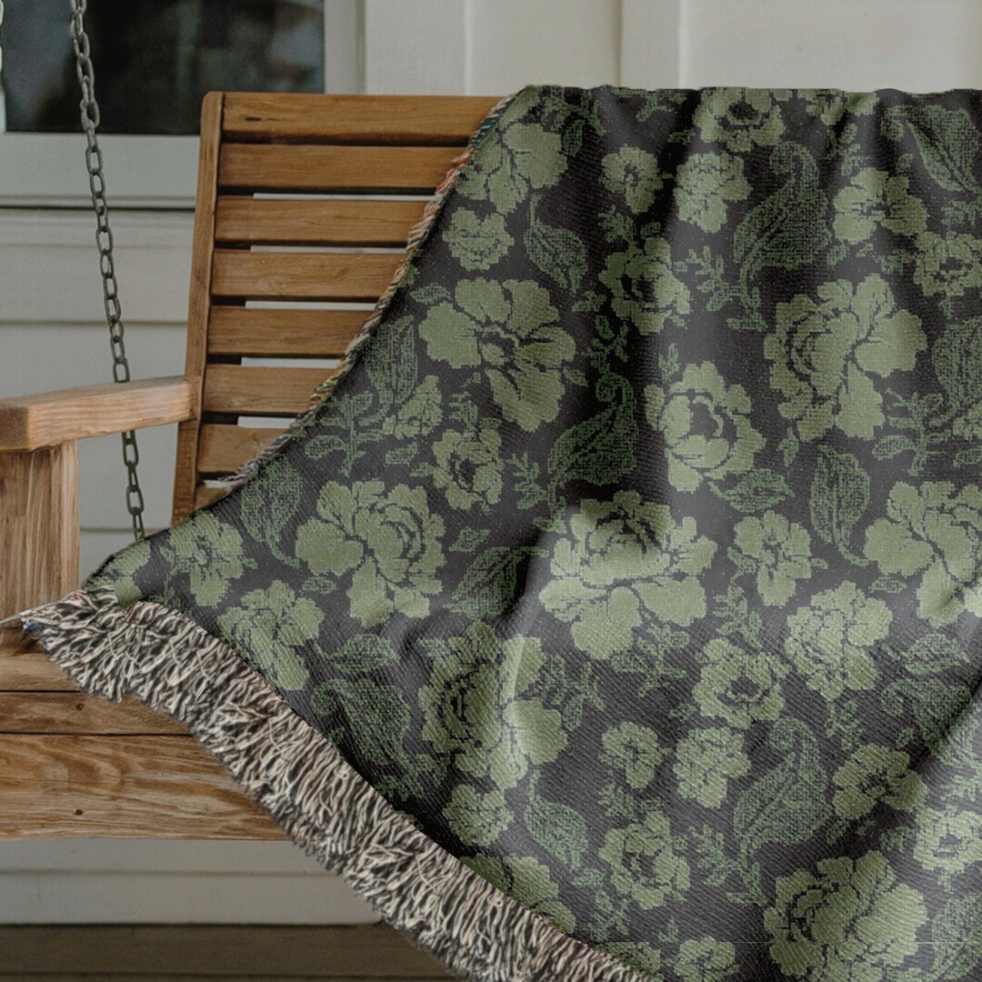 Moss Green Woven Blanket: William Morris Botanical Tapestry Throw - Etsy