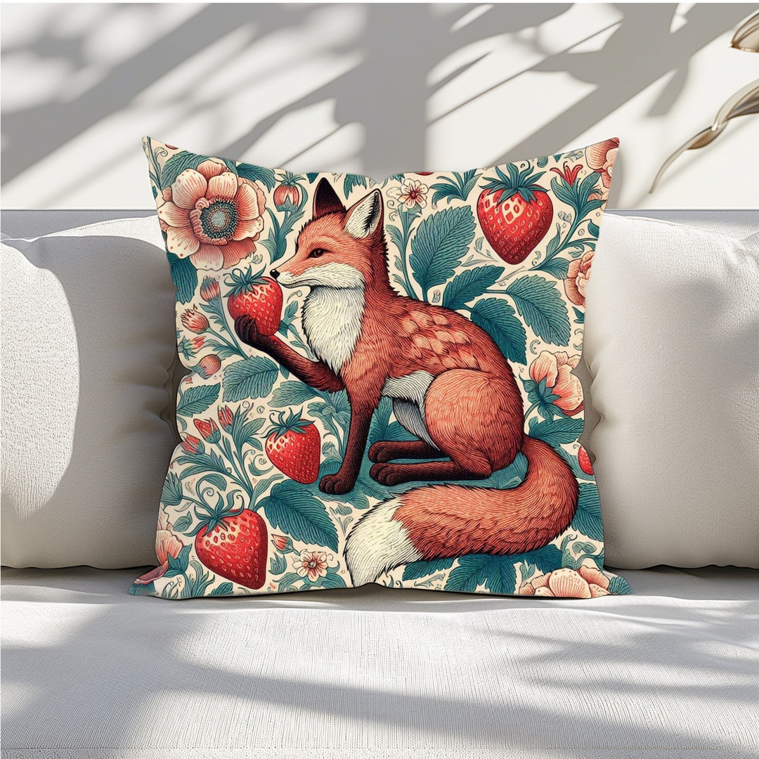 Red Fox Pillow, Outdoor Fox Decor, Dark Aca, WM Morris, Art Nouveau ...