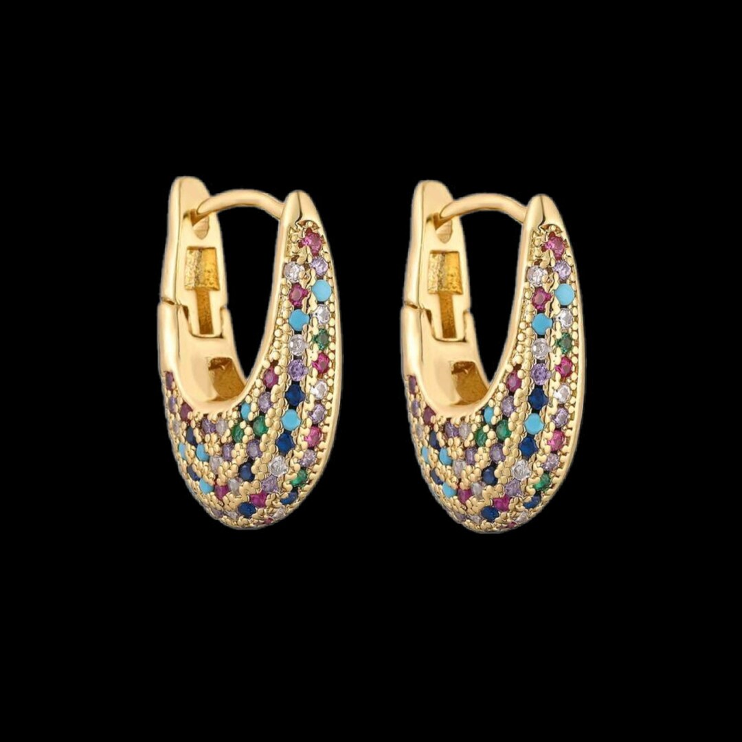 Magnificent New Quality Gold-plated Creole Earrings Set With Colored ...