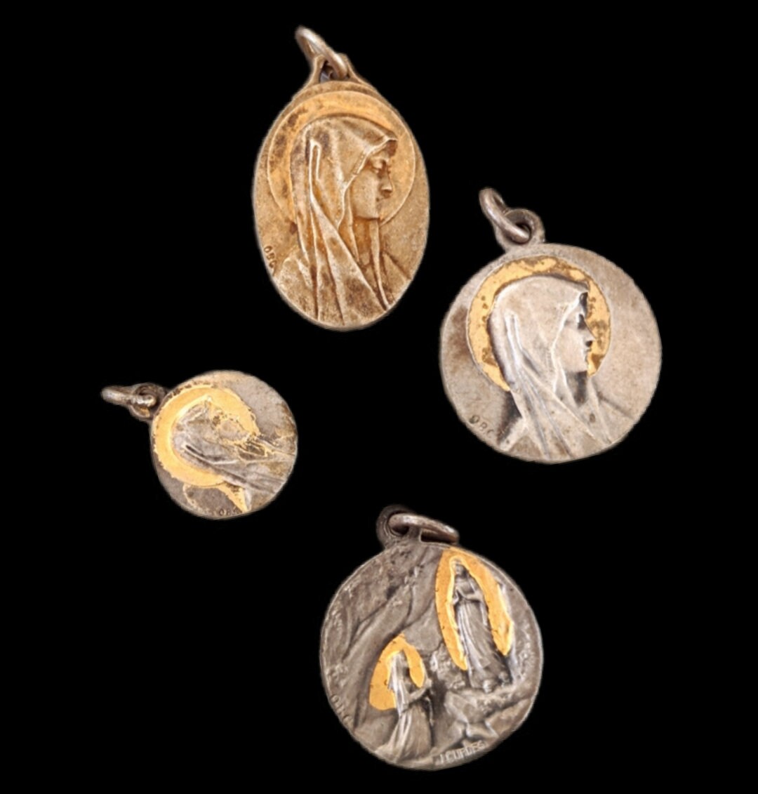4 Superb Antique Religious Medals in Silver and Gold Plated O.b.c ...