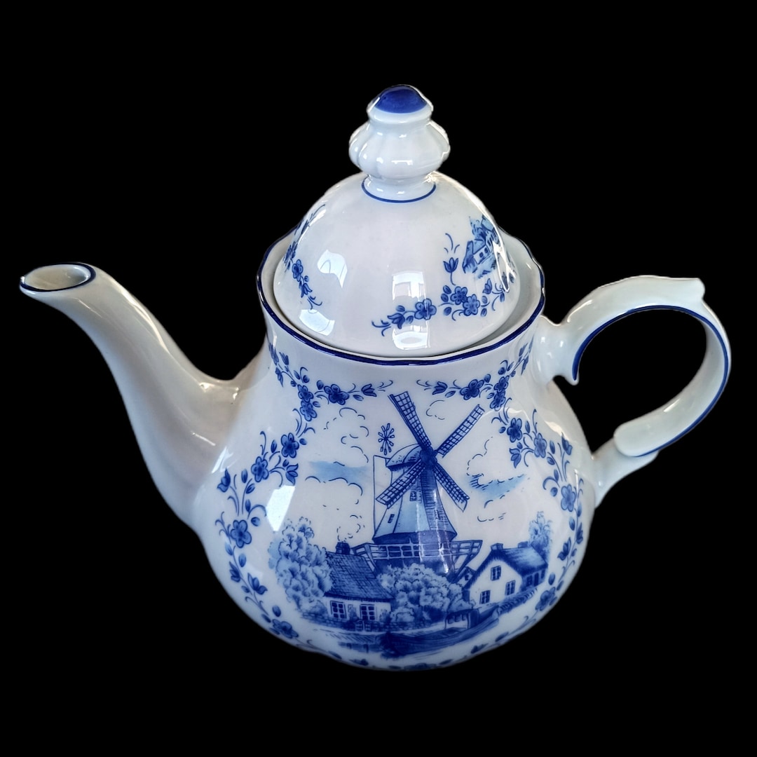 Very Beautiful Vintage Ceramic Teapot With Blue Floral Decorations ...