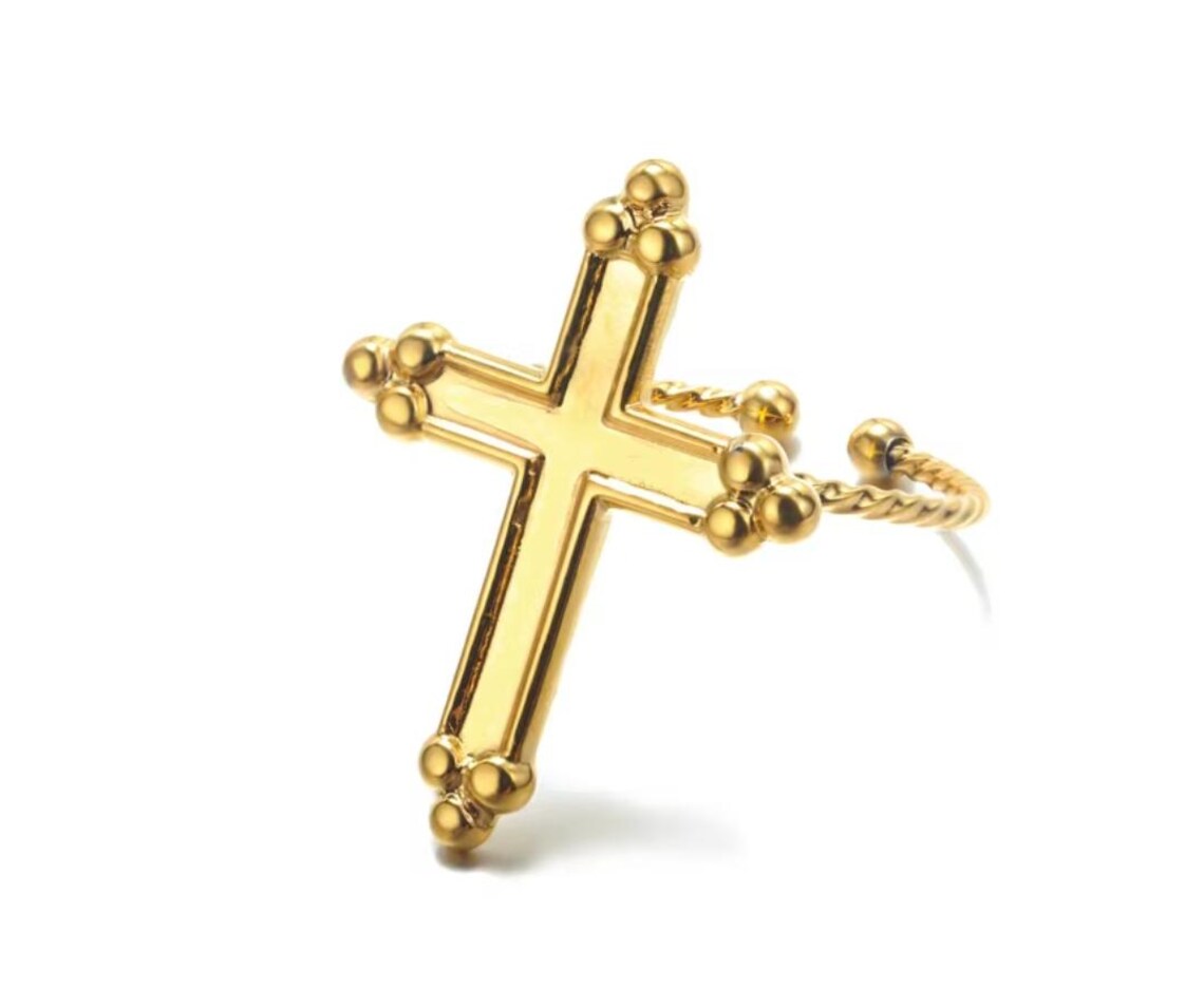 Very Beautiful Gold Cross Ring Adjustable Twisted Baroque Spirit ...