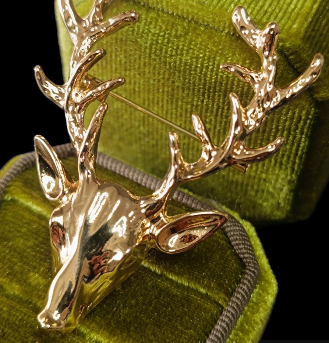 A Truly Beautiful Openwork Brooch in a Gold Color Deer Head ...