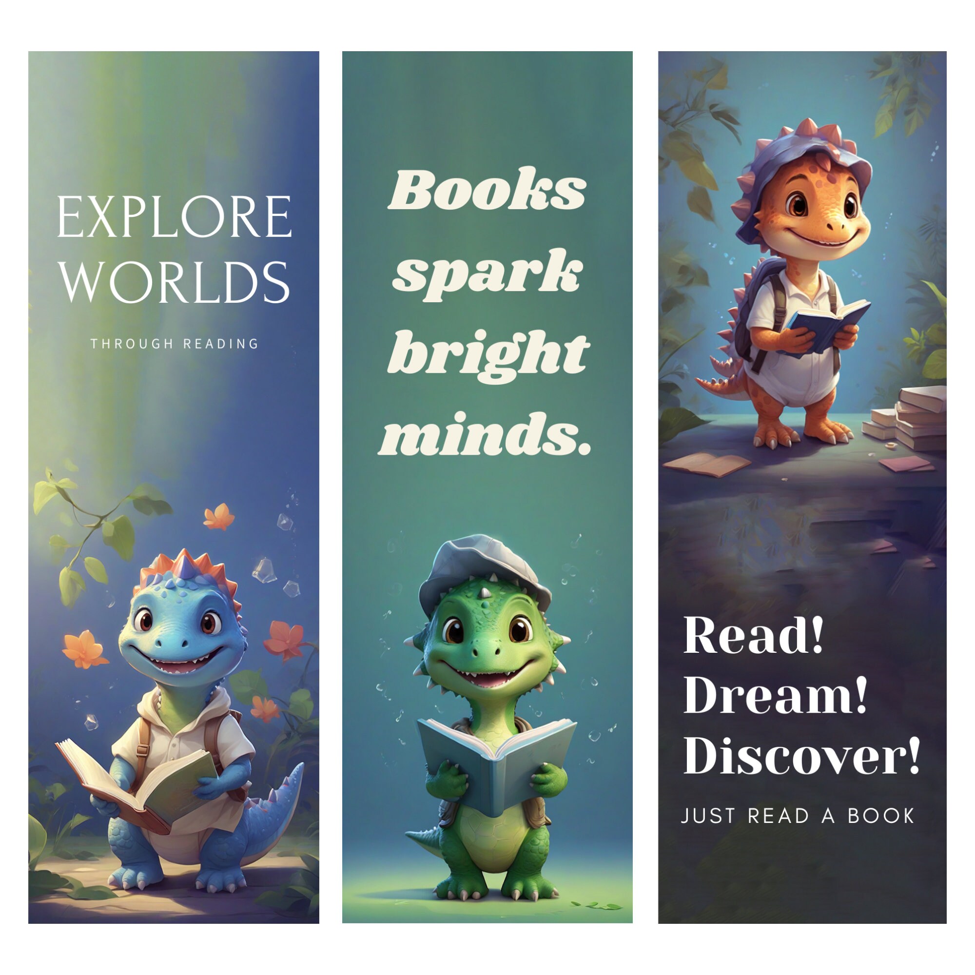 Printable Bookmarks Dinosaurs Kids Bookmarks Bookmark Set Cute ...