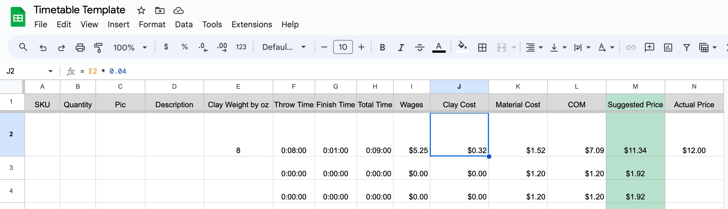 Handmade Pottery Pricing Spreadsheet: Plug & Play Excel Template - Etsy