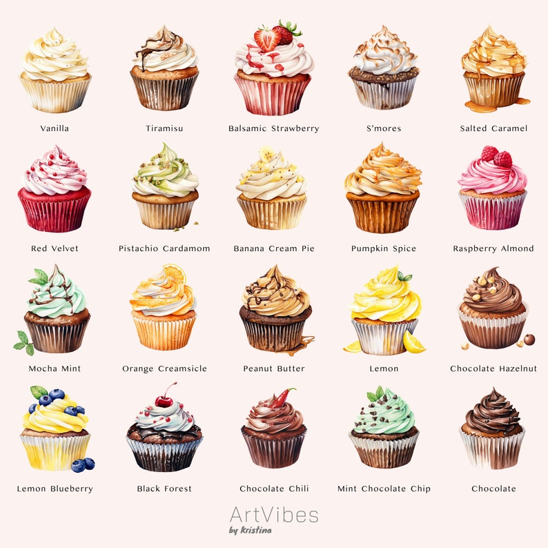 Watercolor Cupcakes | Cupcakes Bundle | Cupcake PNG | Cupcakes Clipart ...