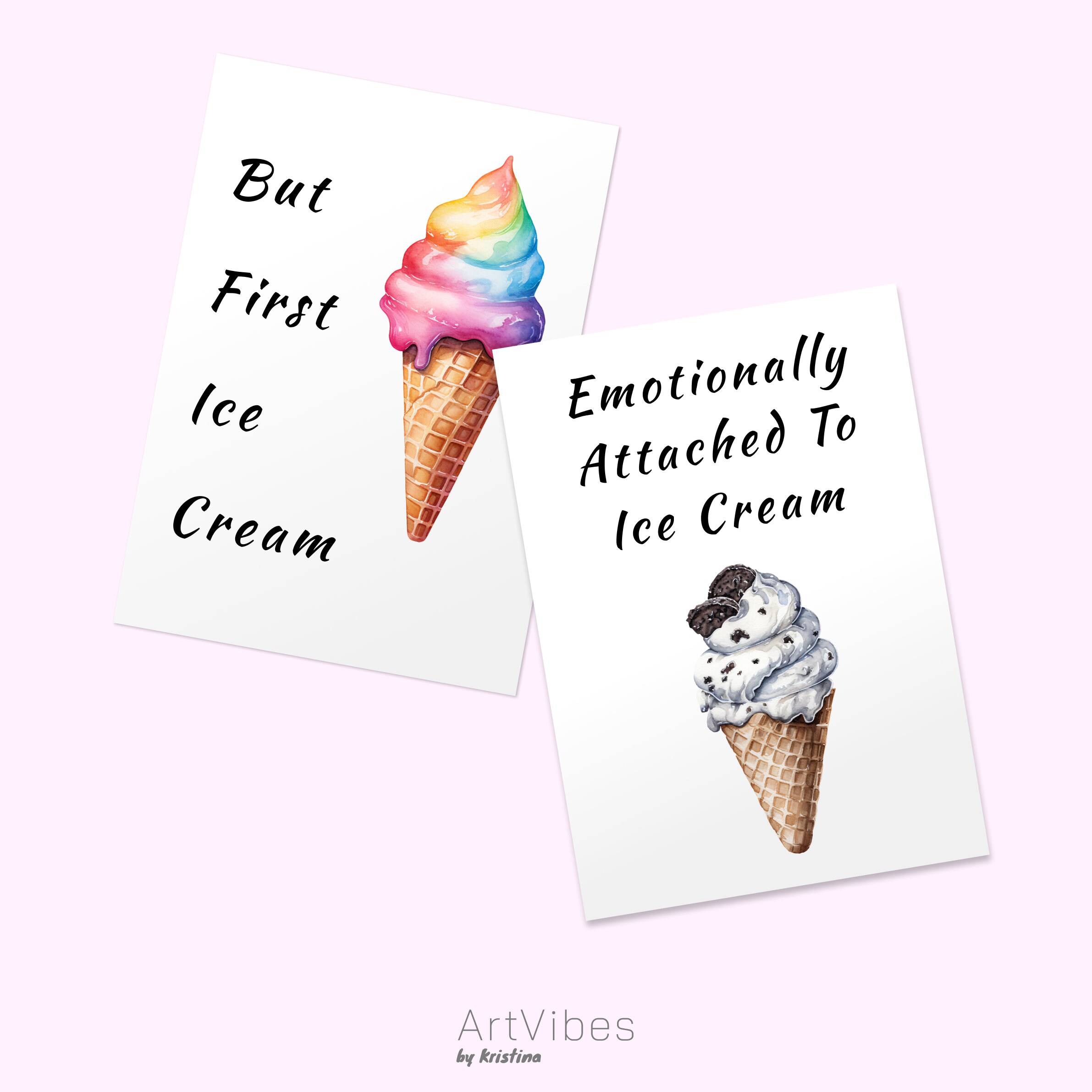 Watercolor Ice Cream Cones | Ice Cream Bundle | Ice Cream PNG | Ice ...