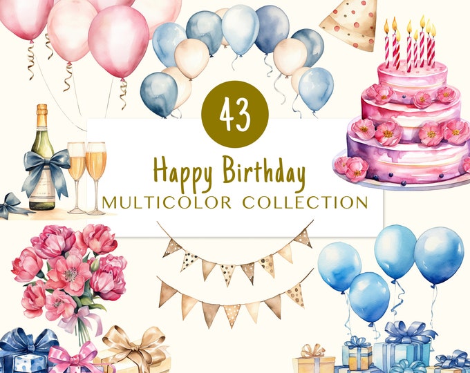 50 Watercolor Happy Birthday Collection, Perfect for Birthday Cards ...