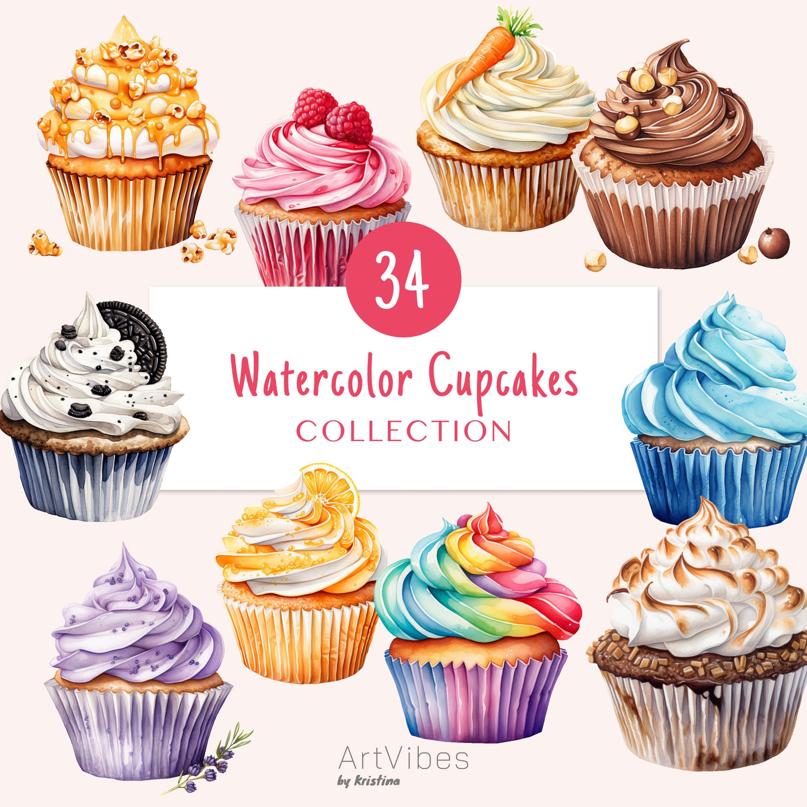 Watercolor Cupcakes | Cupcakes Bundle | Cupcake PNG | Cupcakes Clipart ...
