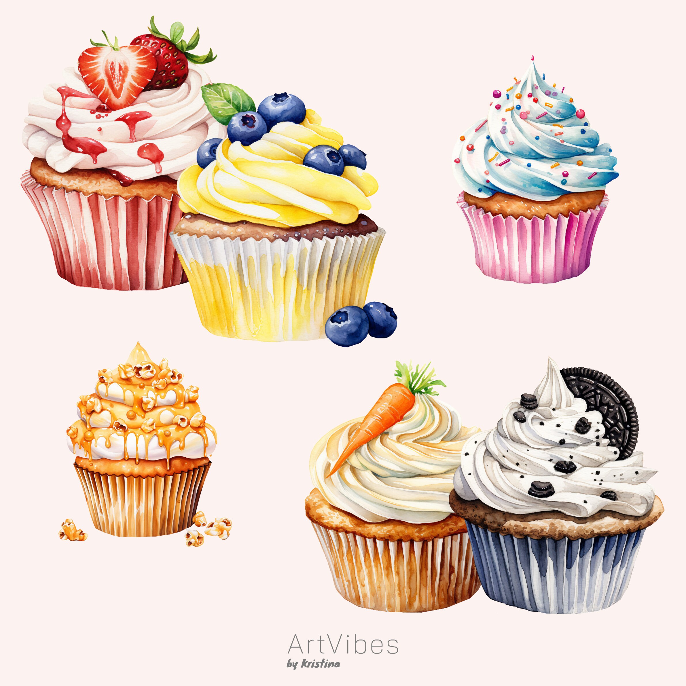 Watercolor Cupcakes | Cupcakes Bundle | Cupcake PNG | Cupcakes Clipart ...