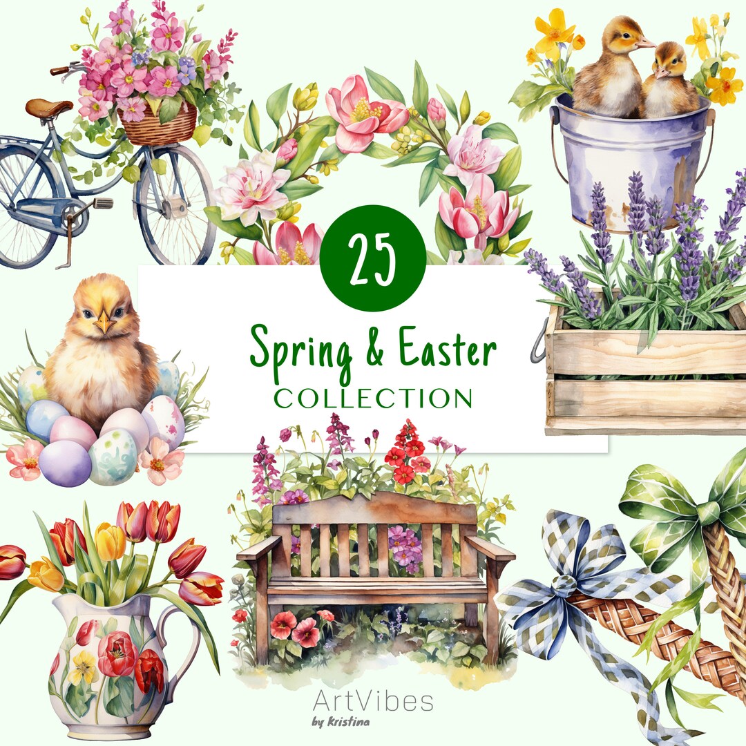 Watercolor Spring&easter | Spring and Easter Bundle | Spring and Easter ...