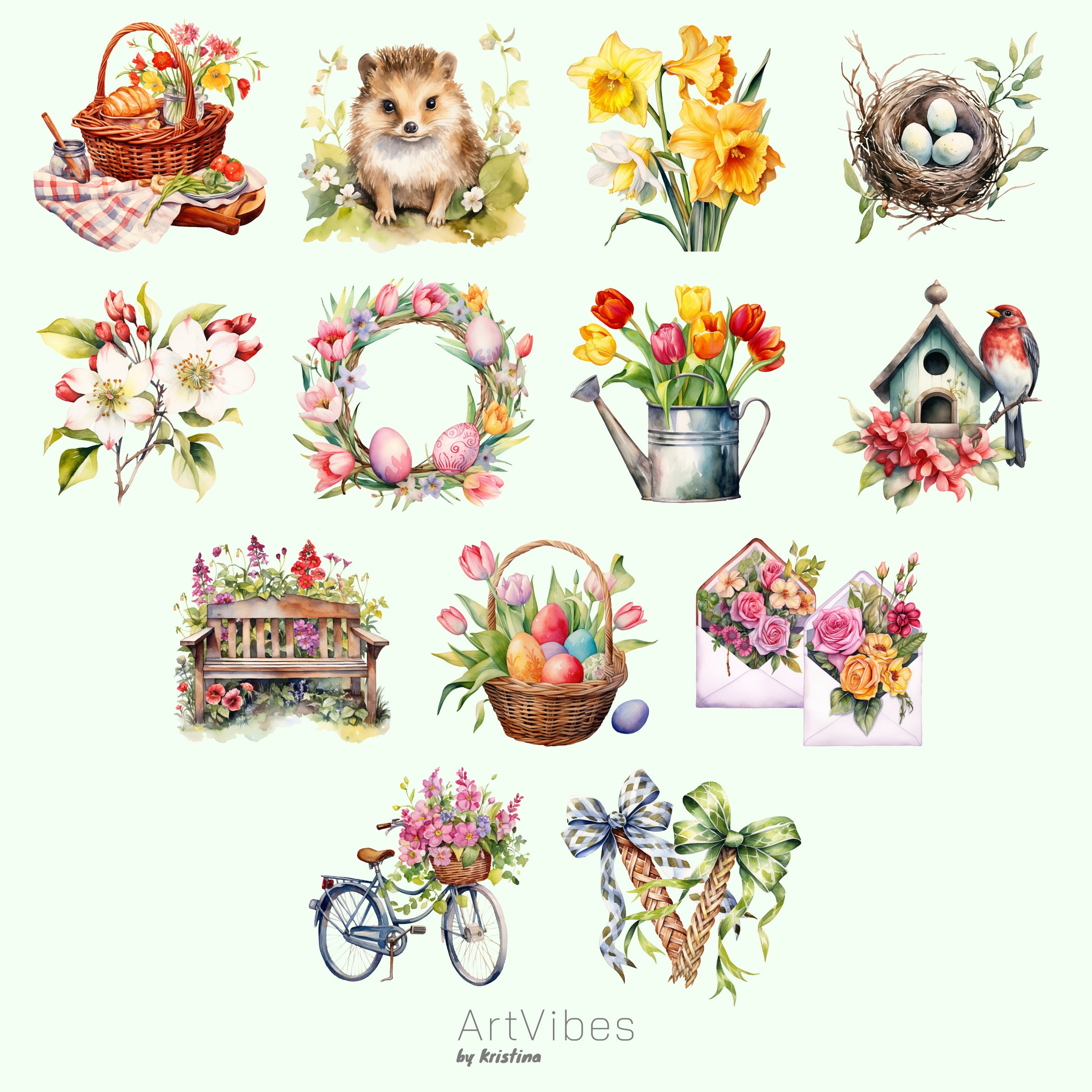 Watercolor Spring&easter | Spring and Easter Bundle | Spring and Easter ...