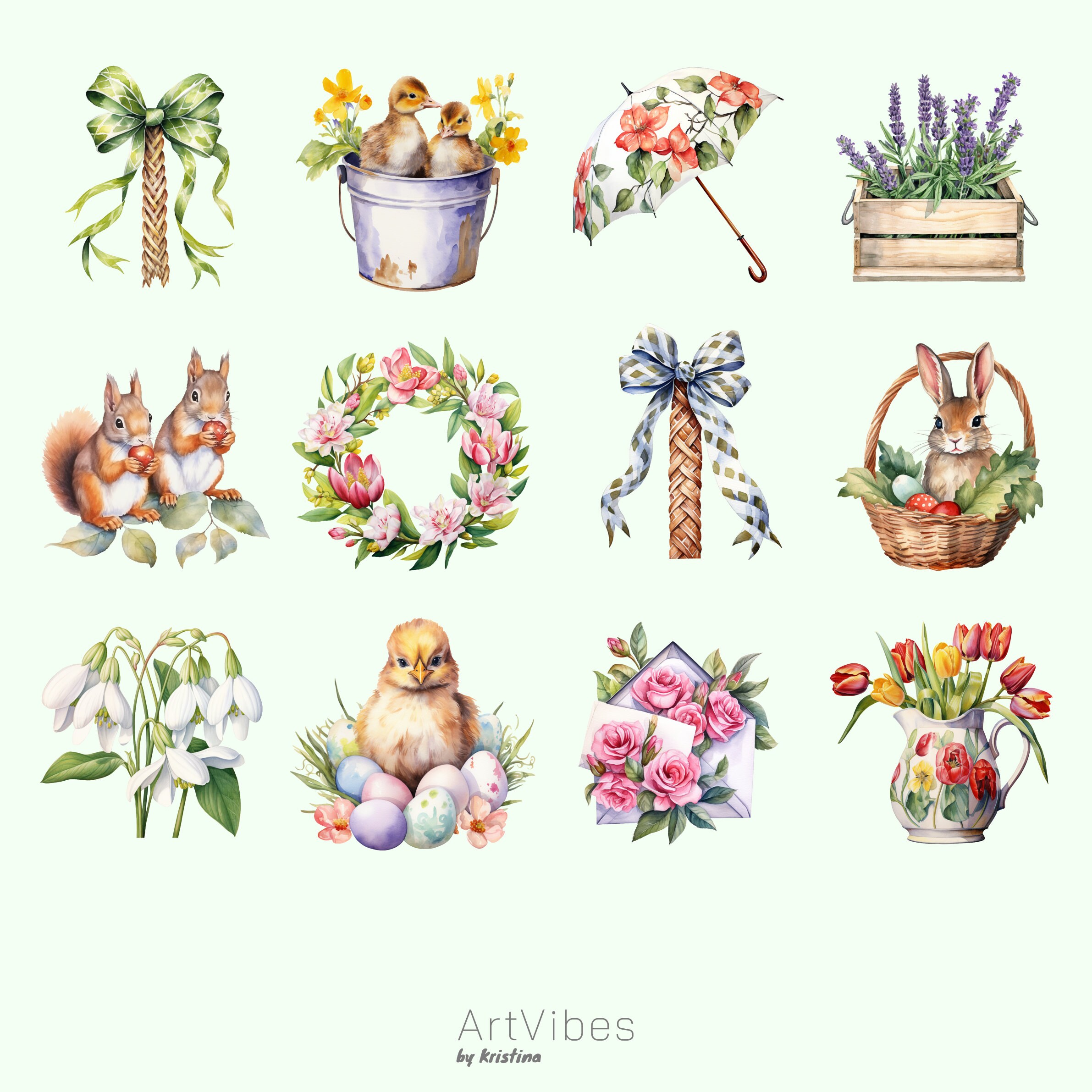 Watercolor Spring&easter Spring and Easter Bundle Spring and Easter PNG ...