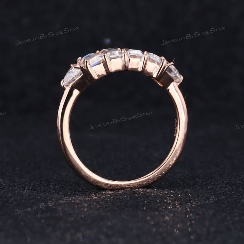 Emerald & Trilliant Lab Grown Diamond Ring, Half Eternity Gold Band - Etsy