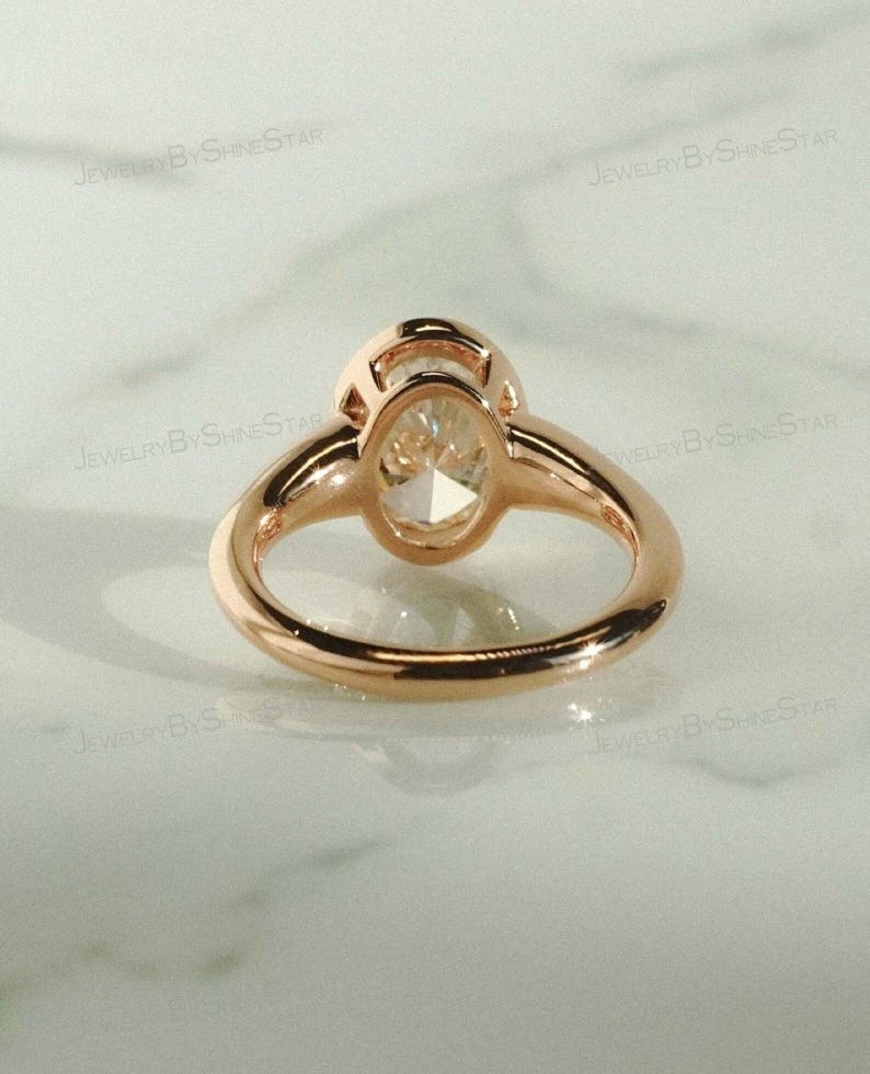 Oval Lab Grown Diamond Engagement Ring, 14K Yellow Gold Bezel Set - Etsy UK