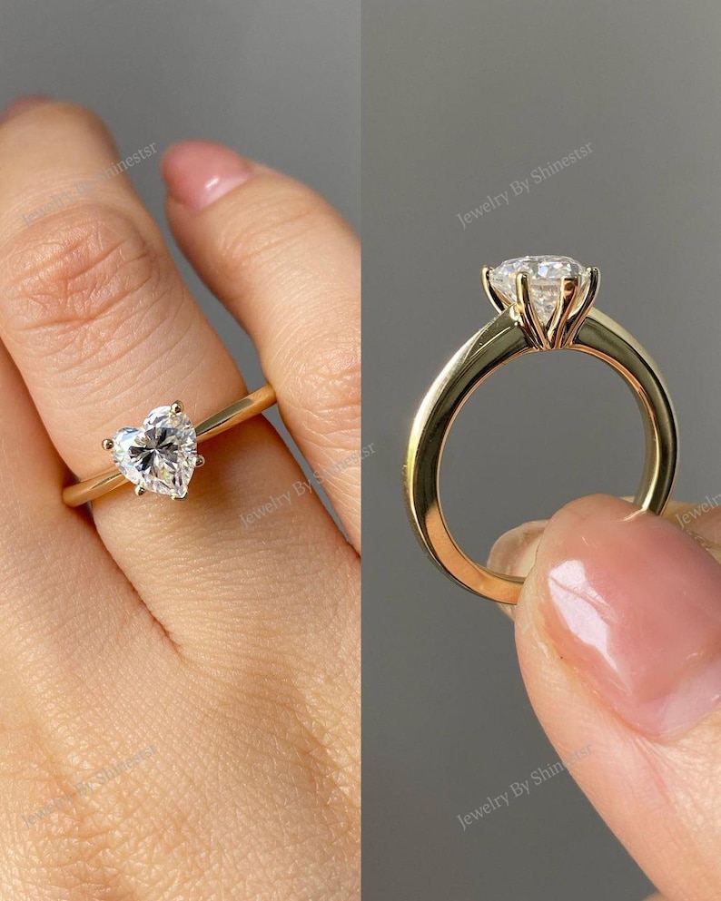 1.50 CT Heart Cut Lab Grown Diamond 14k Yellow Gold Solitaire Ring - Etsy