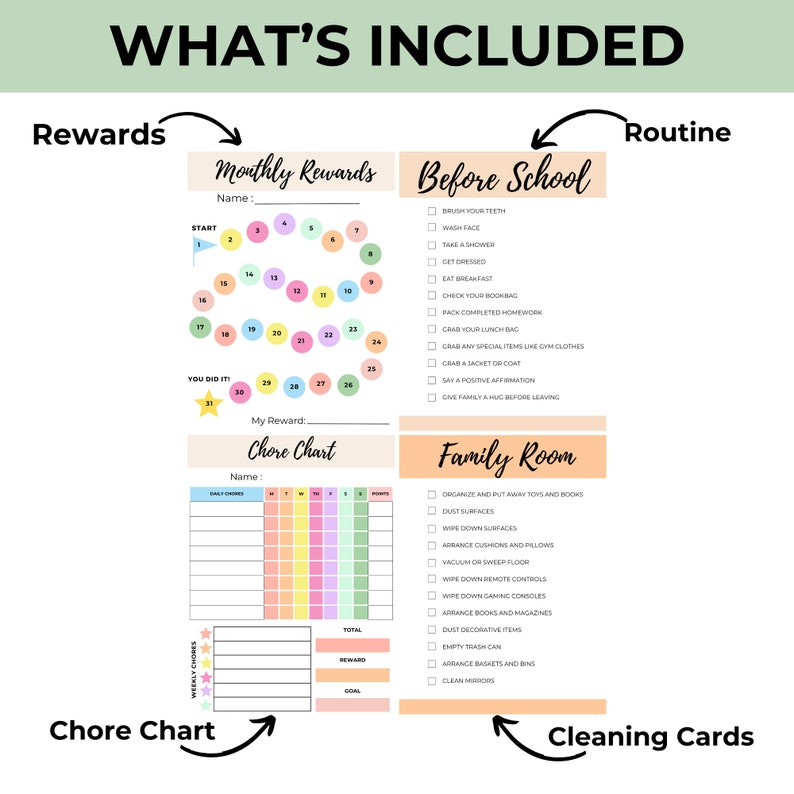 Editable Chore Chart for Kids With Cleaning Schedule Rewards - Etsy UK