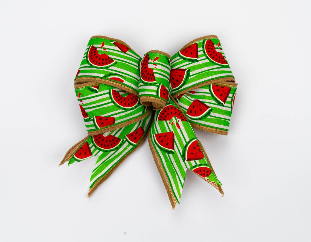 Watermelon Bow for Wreath | Summer Door Bow | Green Red Fruit Ribbon ...