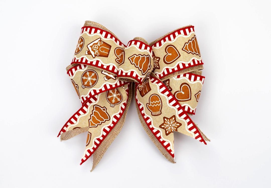 Christmas Gingerbread Bow | Holiday Wreath Bow | Rustic Red and Tan ...