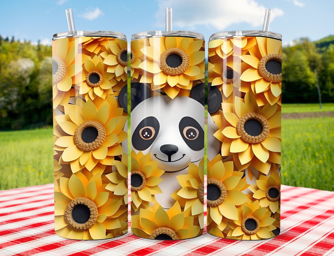 Cute Panda in Sunflower Tumbler Adorable Animal Themed Drinkware Gift ...