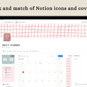 Hand Drawn Calendar Themed Notion Icons | Watercolor Checker Notion ...