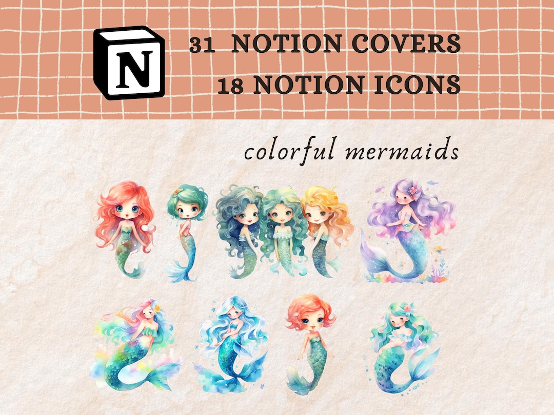 Colorful Mermaid Notion Icons for Notion Templates｜ Pastel Grid Notion ...