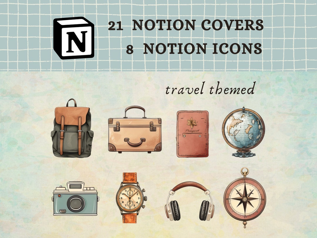 Notion Icons and Notion Covers for Notion Templates | 8 Travel Themed ...