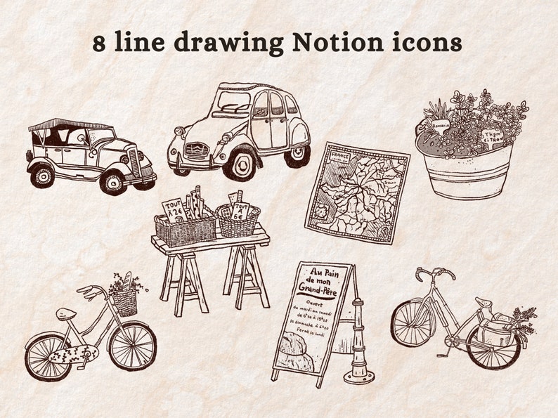 Pen and Line Drawing Themed Notion Icons | Hand Drawn Checker Notion Covers｜aesthetic Notion ...