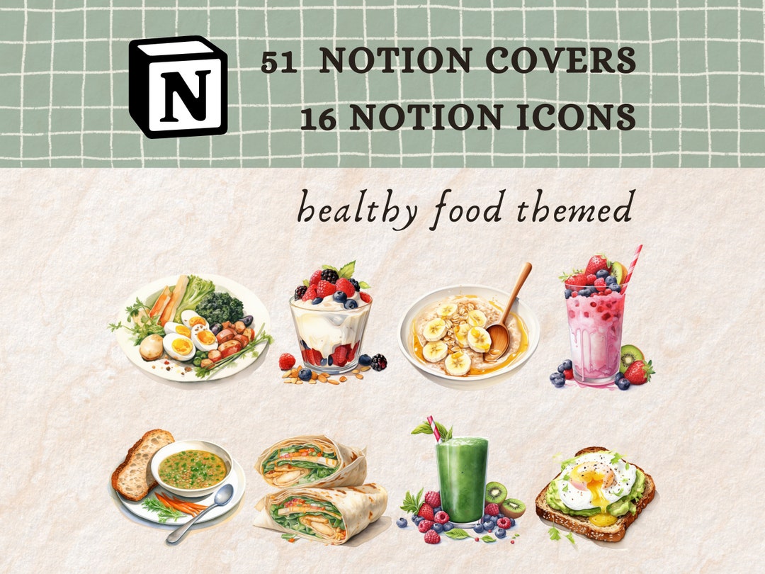 Healthy Food Themed Notion Icons | Watercolor Checker Notion Covers ...